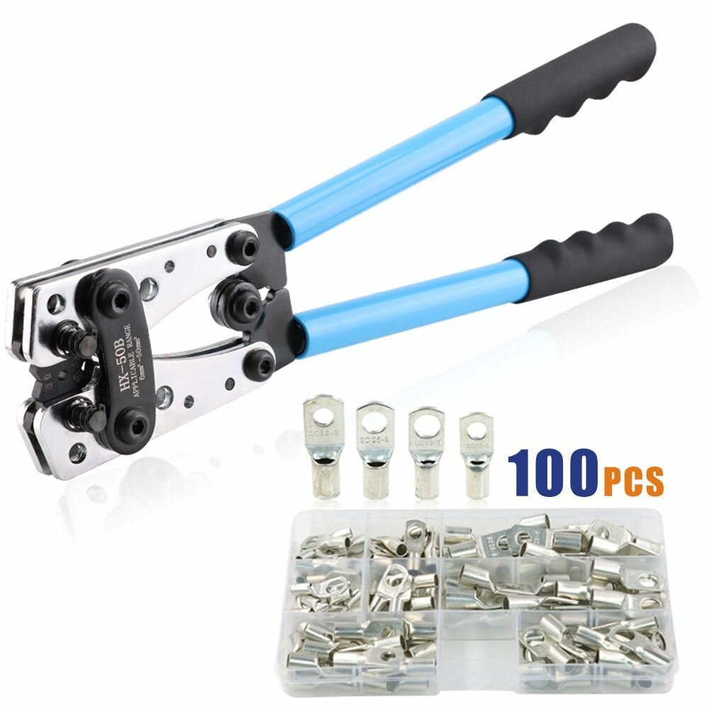 Инструмент для обжима кабеля HX-50B для кабеля 6-50 мм2 1-10AWG c 100Pcs терминал проводки