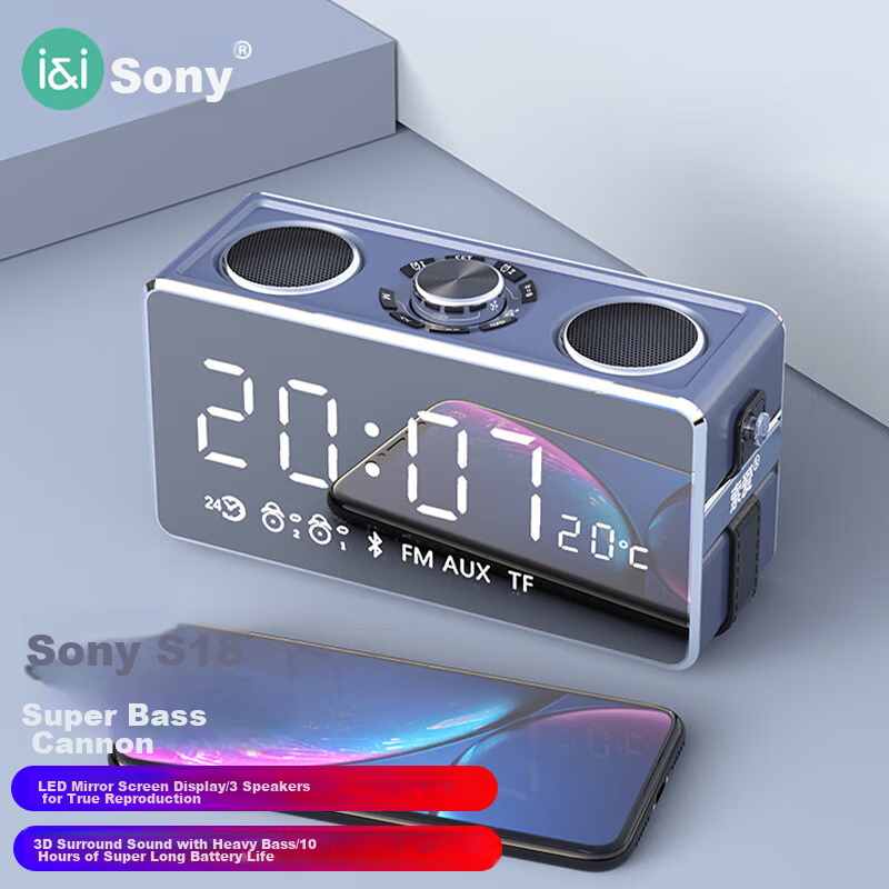 Soaiy S18 Bluetooth Speaker, Computer Speaker, Home Handheld Alarm Clock, Outdoor Subwoofer, Radio, Card Payment, Square Dance Amplifier, Creative, Coral Gray