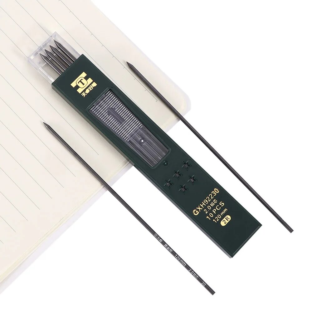 Механический карандаш, грифель 2B, черный, 2,0 мм, 10 шт.