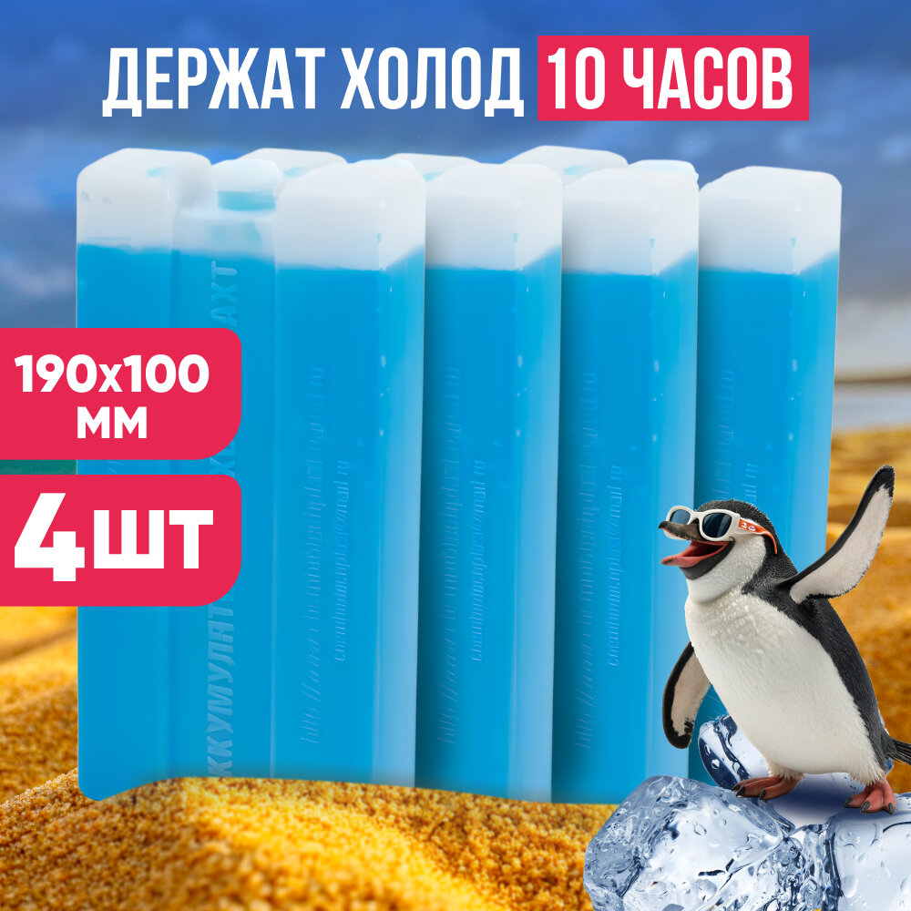 Аккумулятор холода 200*110*20м, 4 шт, хладоэлемент портативный гелевый для продуктов и лекарств