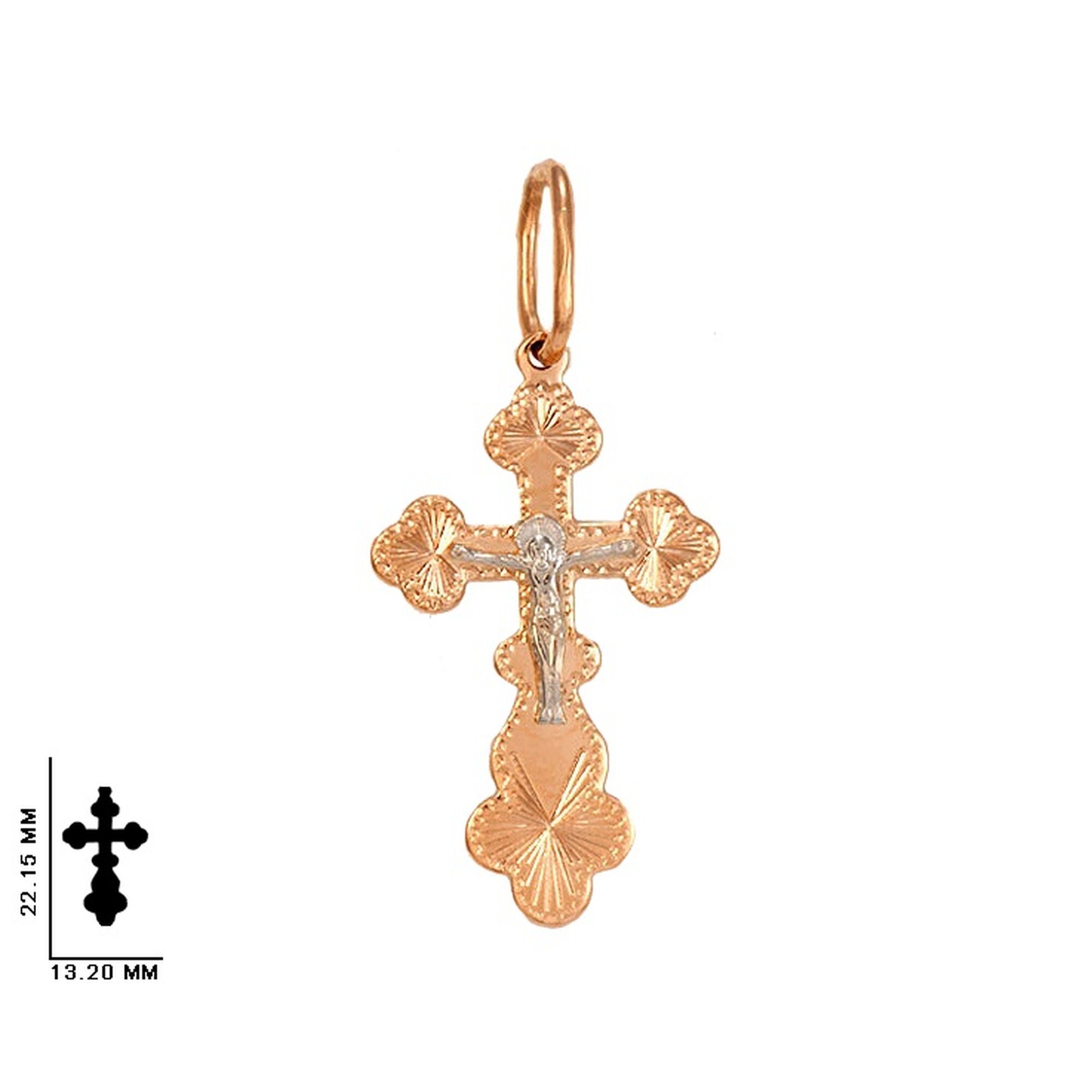 Крестик, красное золото, 585 проба, гравировка, родирование