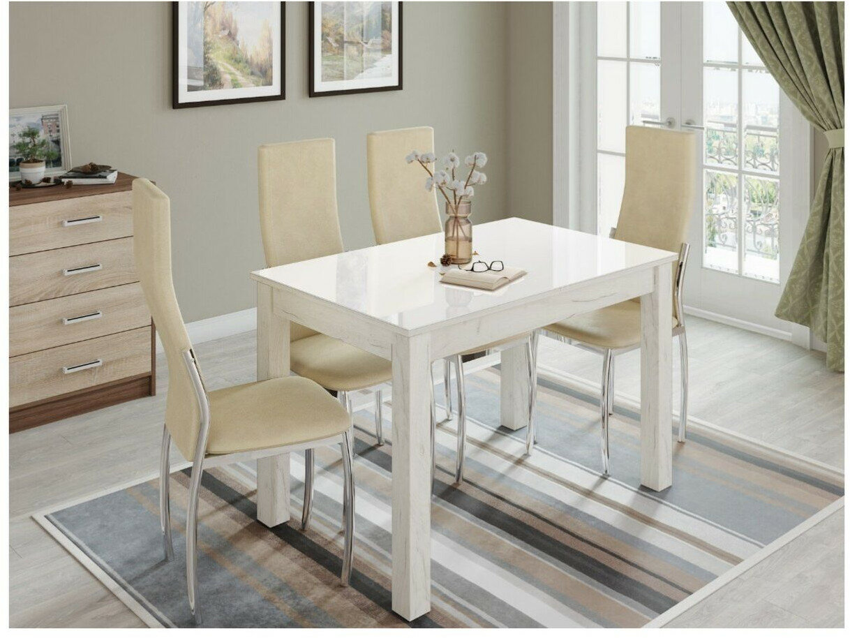 Стол обеденный 1200х800, нераскладной, опоры МДФ, дуб крафт белый/лакобиль белый