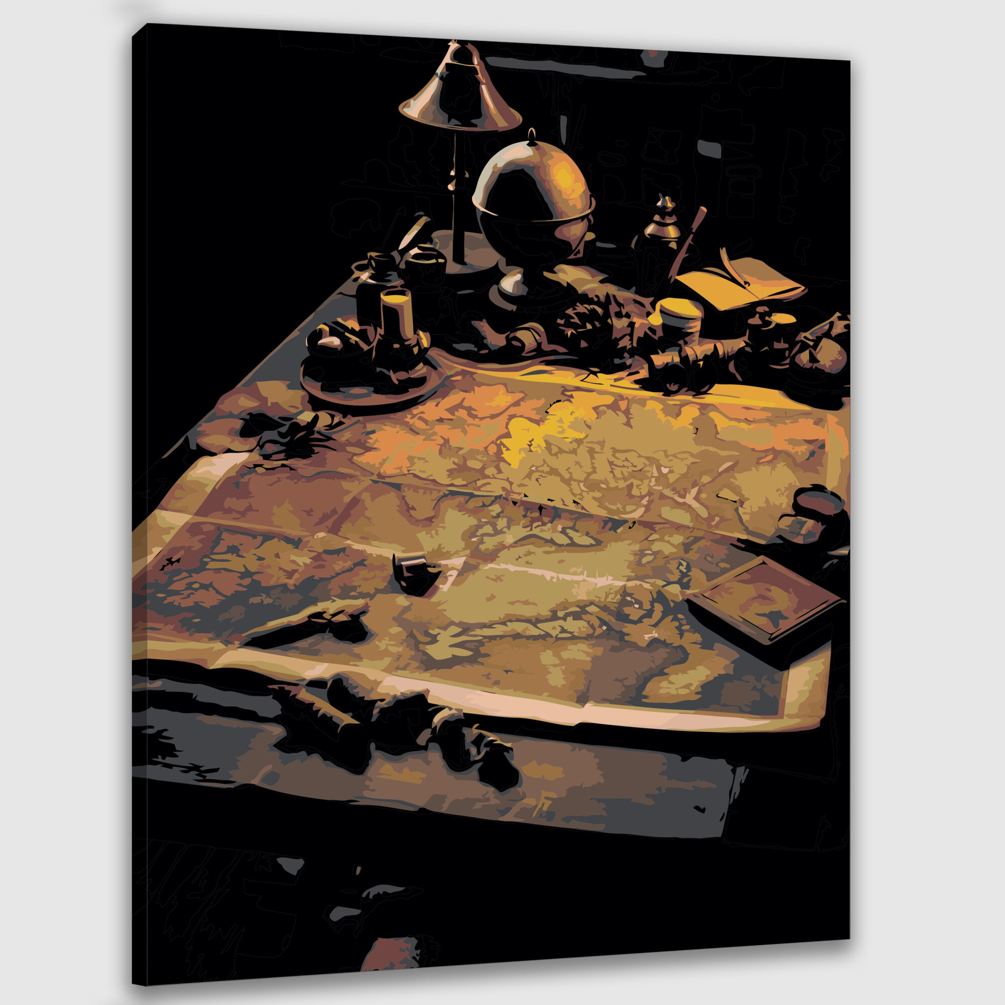 Картина по номерам 40x50 см, карты, старинные, забытые миры, деревянный стол, пергамент, иллюстрации, неизвестные земли