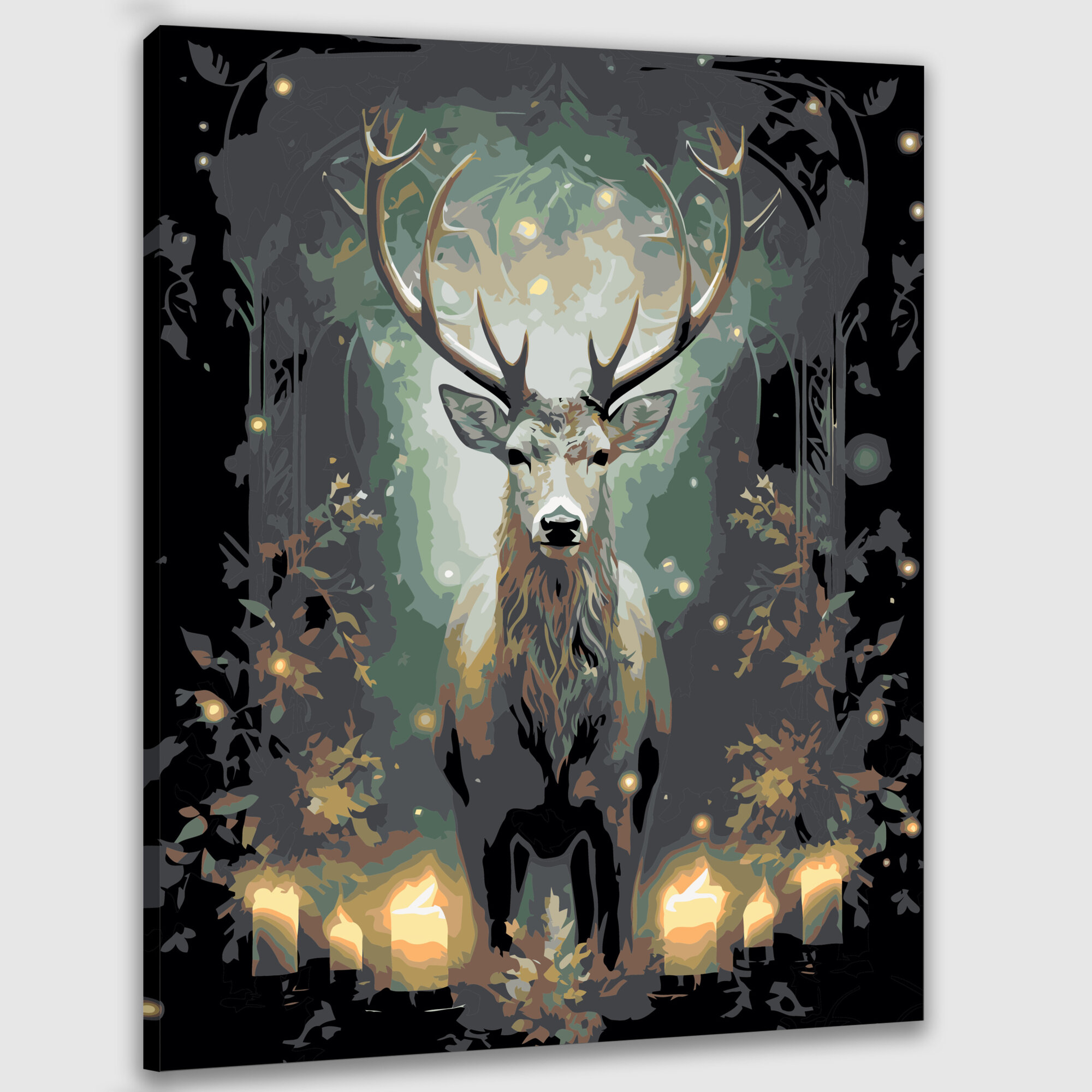 Картина по номерам 40x50 см, мистический, цифровой коллаж, символы, элементы, Йоль, магия, очарование, праздник, олень