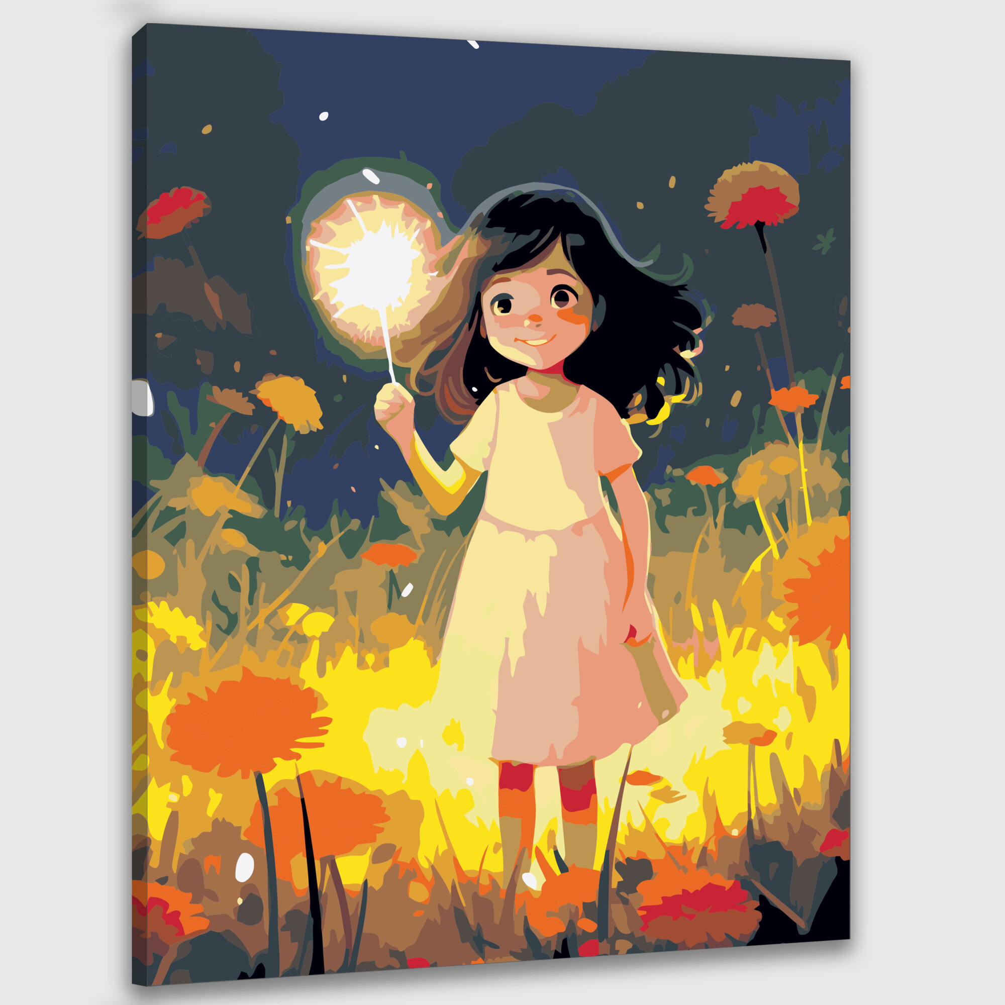 Картина по номерам 40x50 см, иллюстрация, детская книга, девочка, палитра красок, волшебная палочка