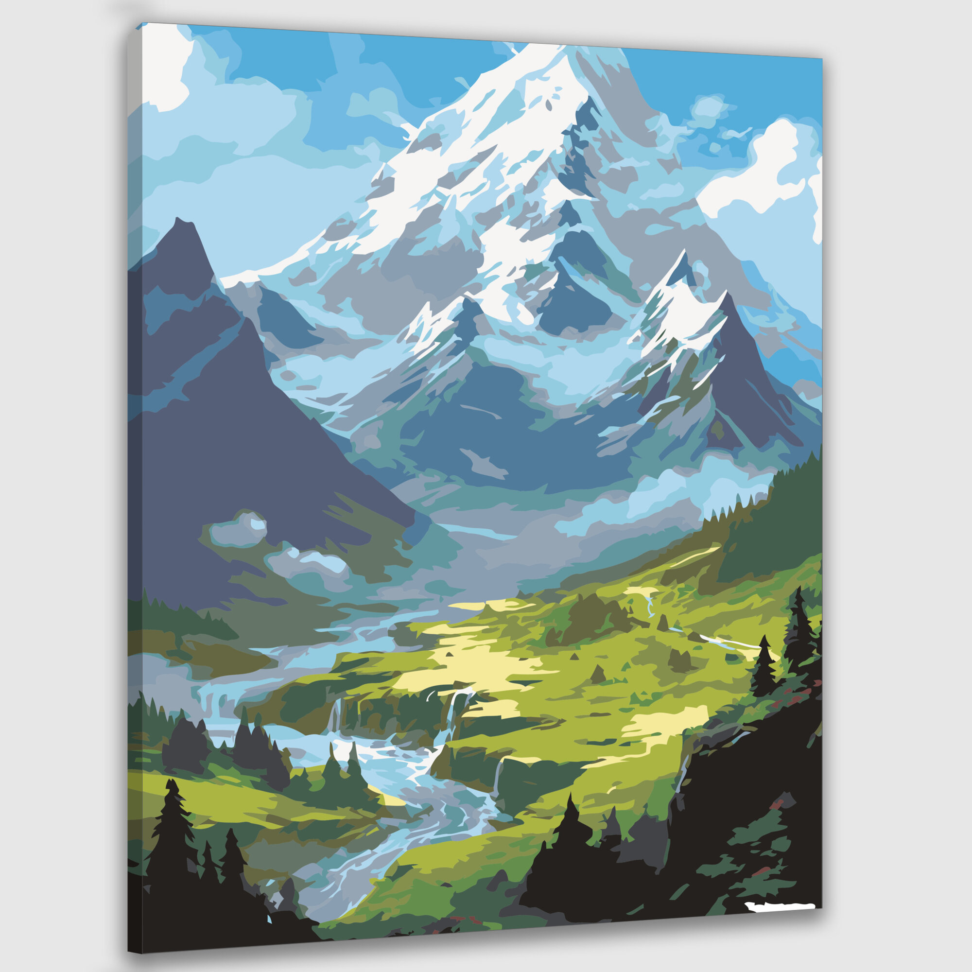 Картина по номерам 40x50 см, горы, снег, долина, зелень, оазис, высоты, пейзаж