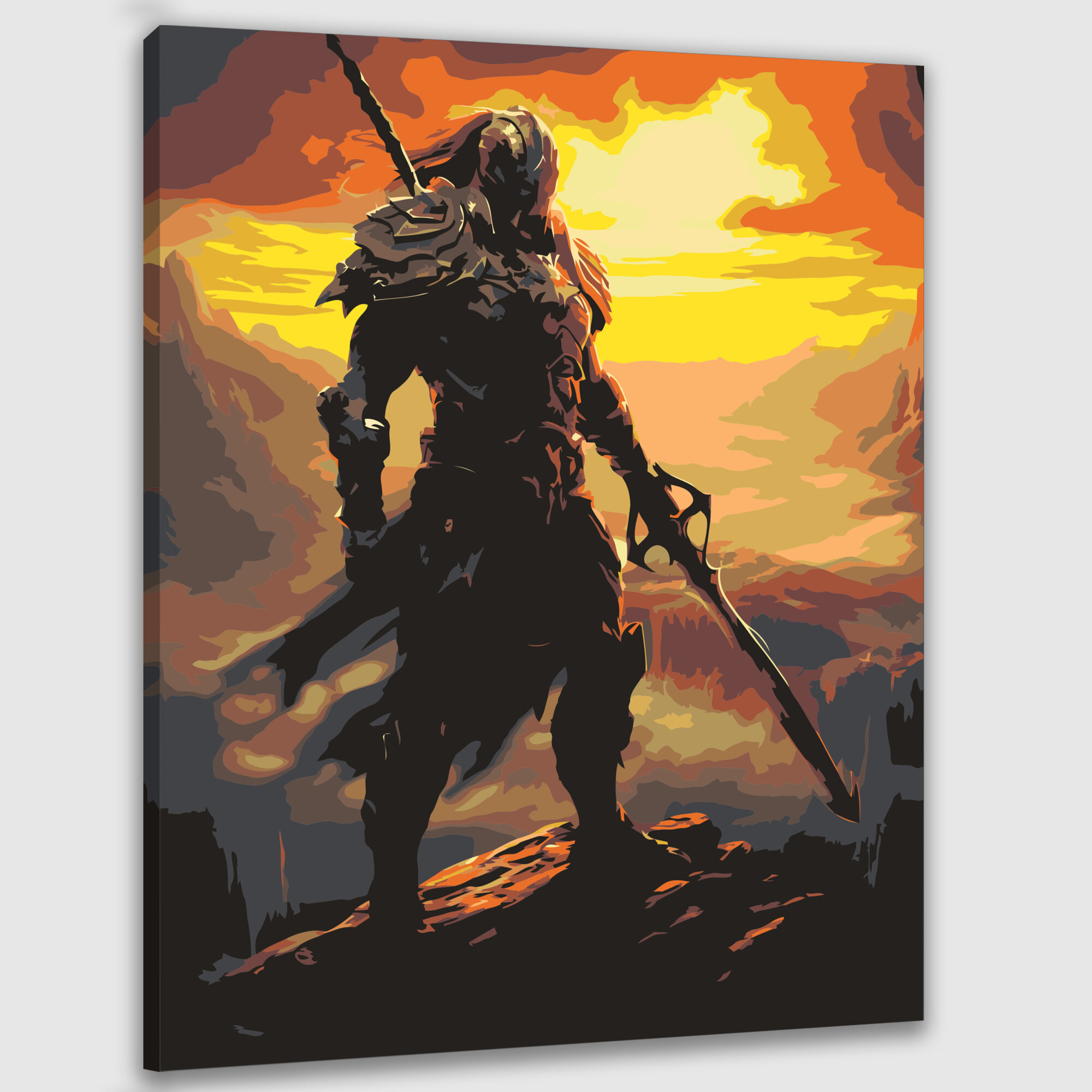 Картина по номерам 40x50 см, воин, меч, гравюры, символы, сила, честь, мускулистое телосложение, сила