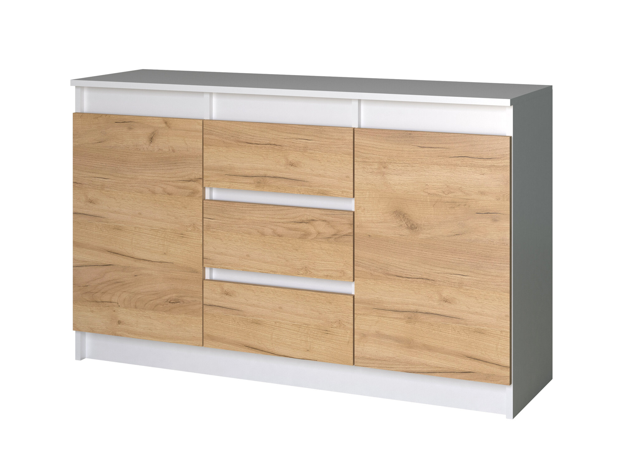 Комод Соло 3-1, дуб крафт золотой/белый, 120х35х75, 3 ящика и 2 дверцы