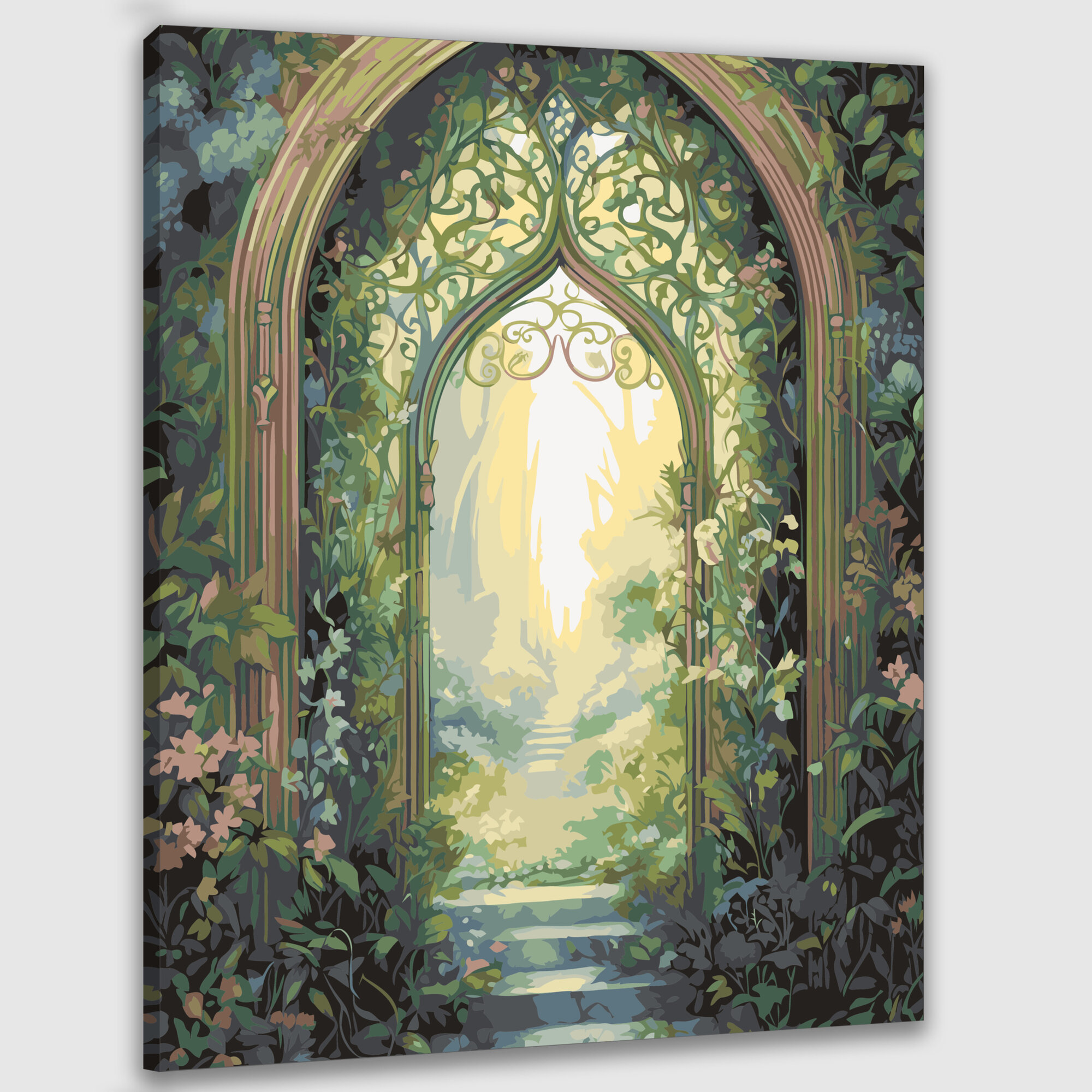 Картина по номерам 40x50 см, акварельная картина, потайная дверь, заколдованный лес, пастельные оттенки