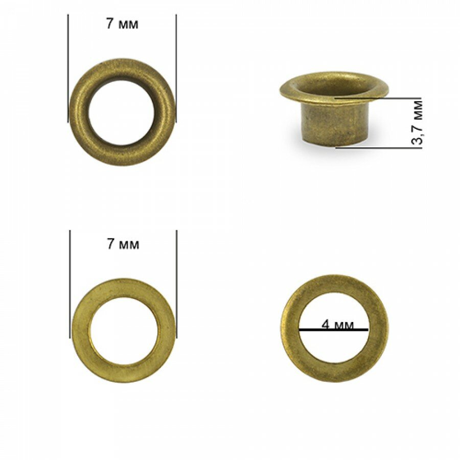 Люверсы сталь TBY.2510 N2 (Ø 4мм, h 3,7мм) цв. антик уп. 1000шт