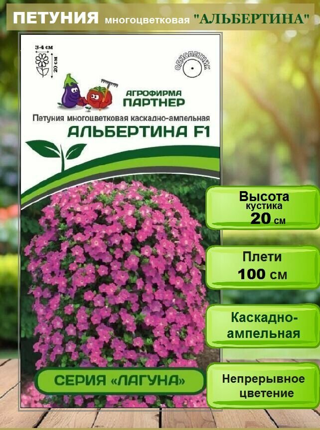 Семена петуния Альбертина F1 многоцветковая каскадно-ампельная / агрофирма Партнер, 1 шт