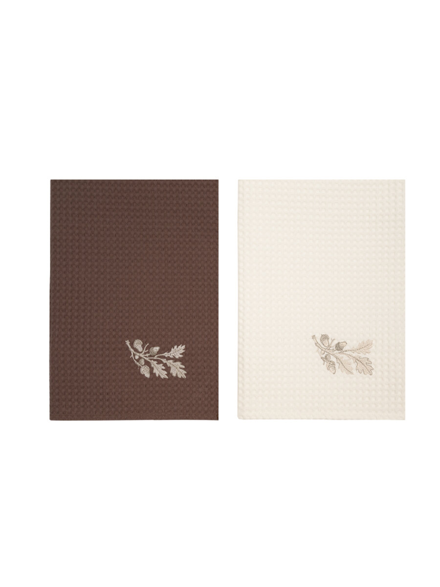 Полотенце кухонное BELLEHOME с вышивкой "Golden Oaks", 50х70 см, 100% хлопок, 2 шт, вафельные