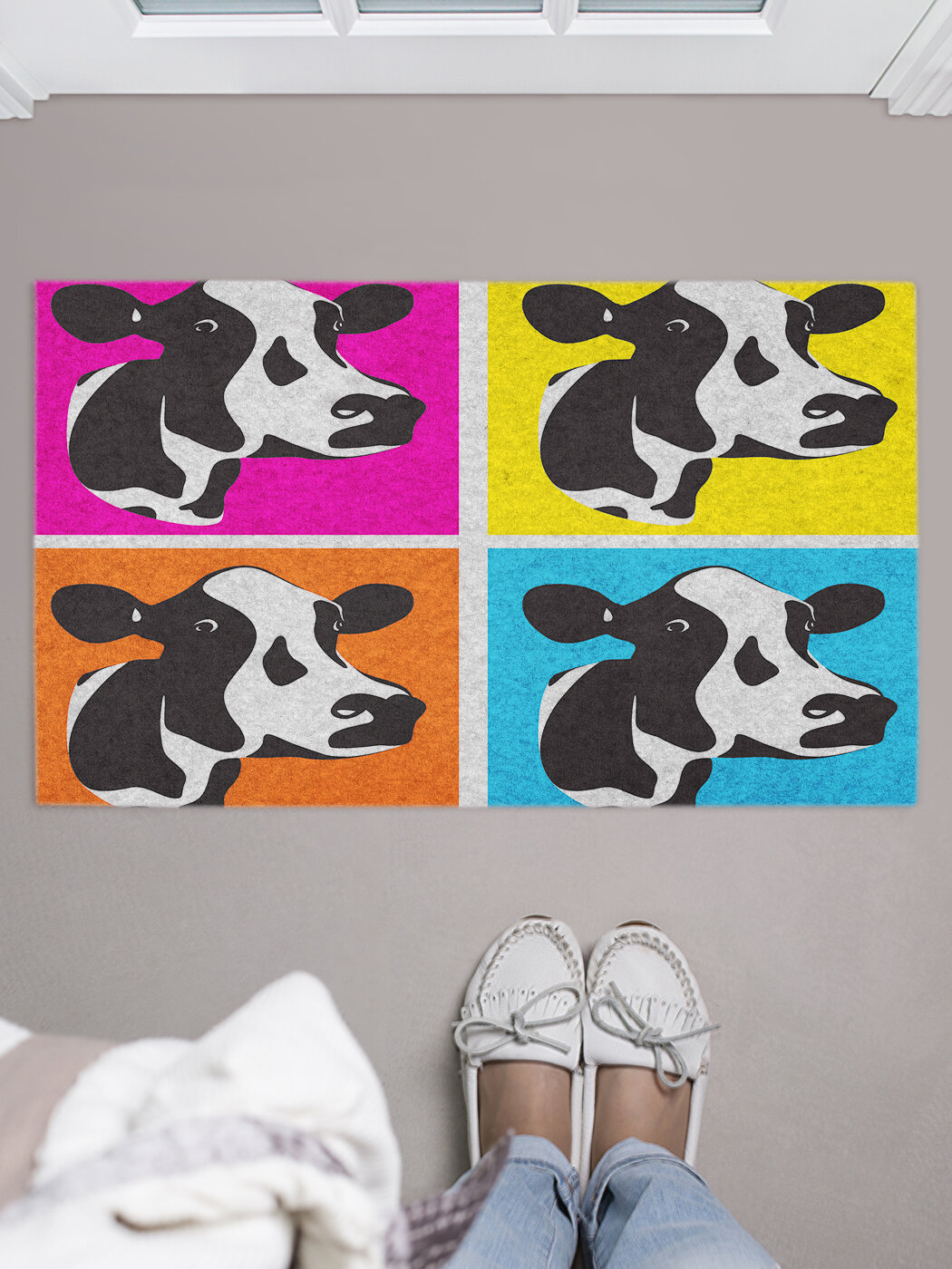 Коврик придверный в прихожую с принтом "Голова коровы" 45 на 75 см , JoyArty