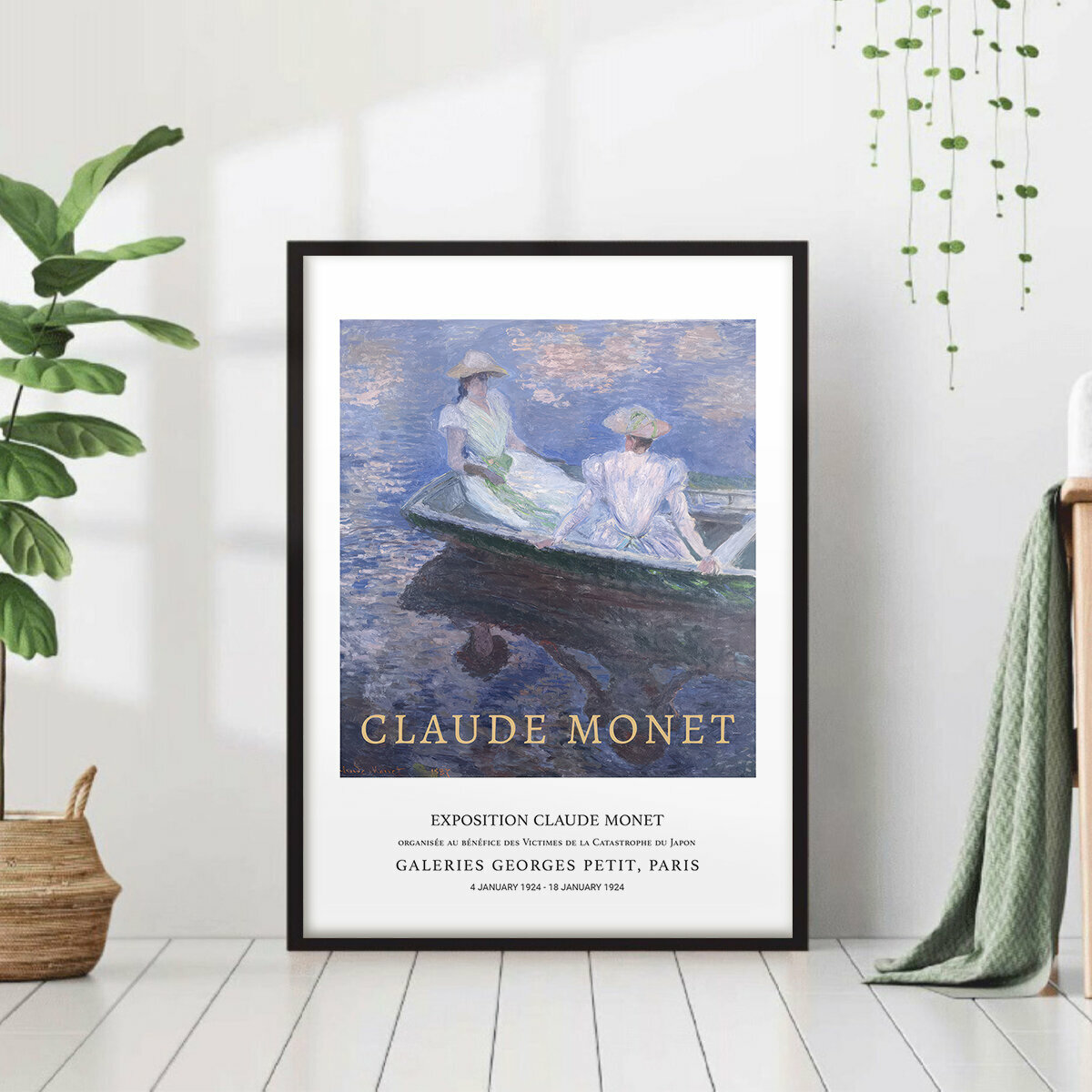 Постер "Клод Моне девушки в лодке" 40x50 в черной рамке на стену для интерьера
