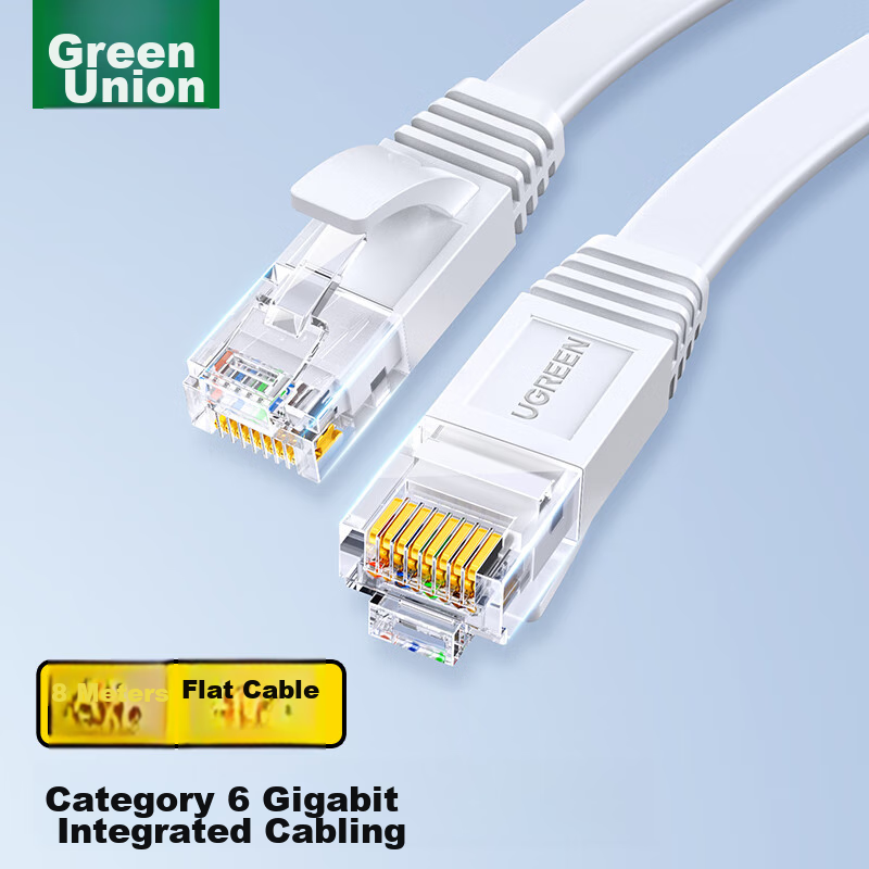 UGREEN CAT6 Ethernet Cable, Gigabit Network Broadband Cable, CAT6 Flat Network Cable for Home Computer Monitoring, 8-Core Twisted Pair Patch Cord, 8 Meters 25009