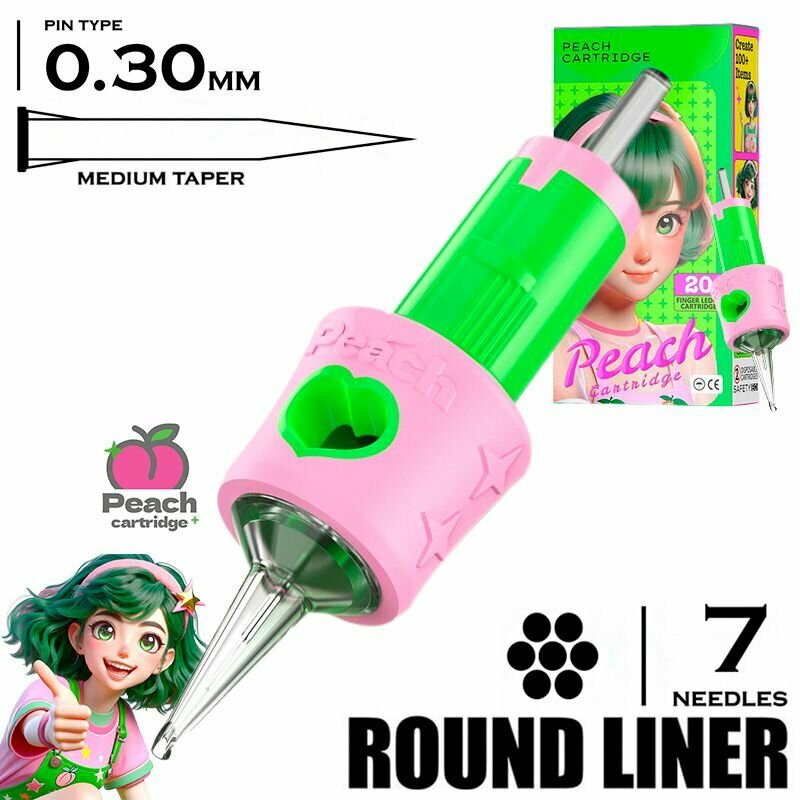 Тату картриджи для тату и перманентного макияжа PEACH Cartridge 30/07 RLMT Round Liner (1007), 20шт/уп.