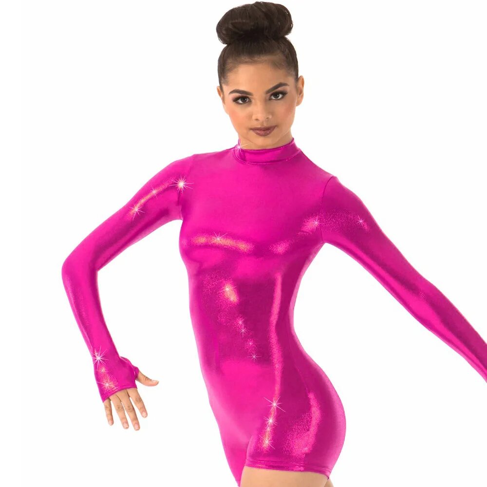 Блестящий бикетард розового цвета fuchsia, XXL