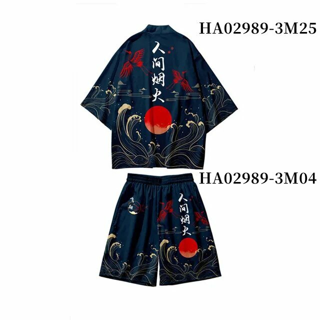 Костюм-кимоно Нifineo с принтом дракона, полиэстер, мужской/женский Темно-синий, XXС, hftz-201