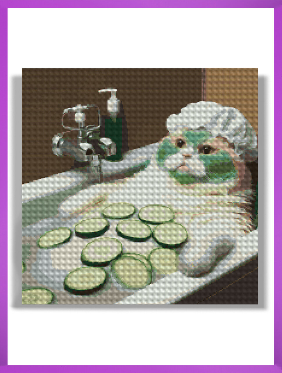 Алмазная мозаика на подрамнике - вышивка - Котик в ванной 40 х 40 см