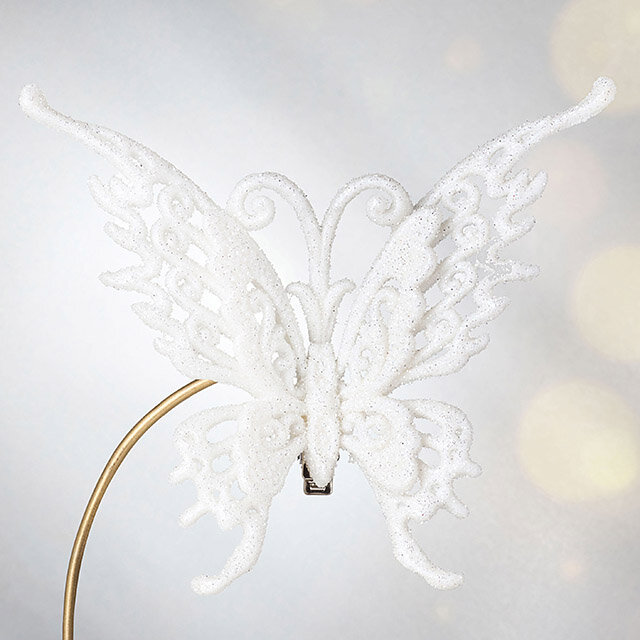 Елочное украшение Махаон Ажурный 15 см белый, клипса, Forest Market, 150059