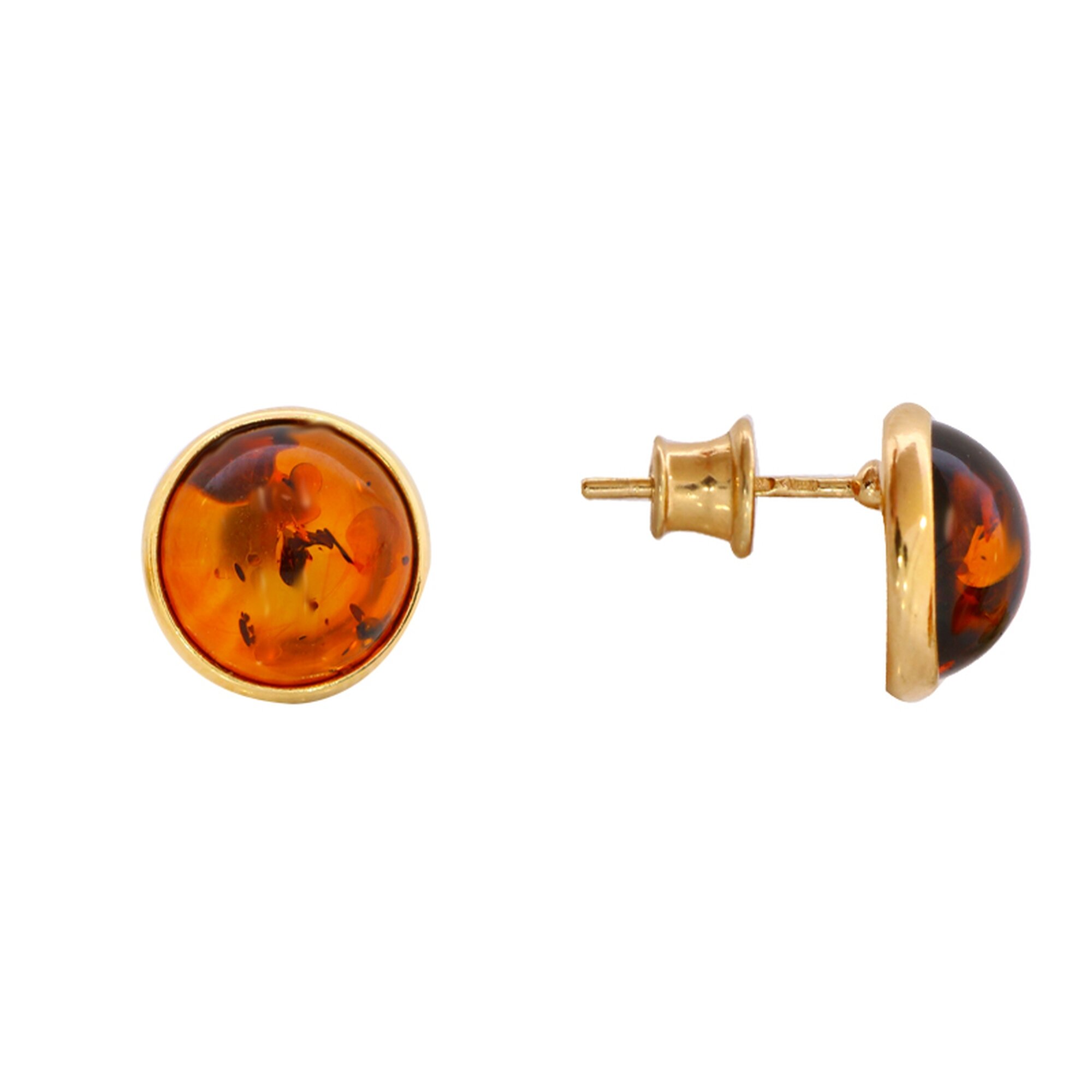Серьги пусеты, серебро, 925 проба, золочение, янтарь