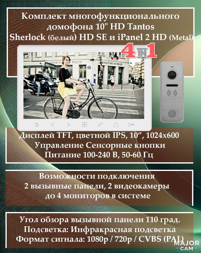 Комплект видеодомофона Sherlock HD SE (White) и iPanel 2 HD (Metal)