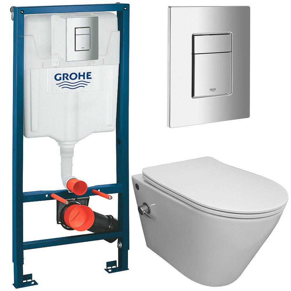 Инсталляция Grohe 38811000 + унитаз Bloomix Enjoy AD1304SB Ceramic+ безободковый с биде и смесителем