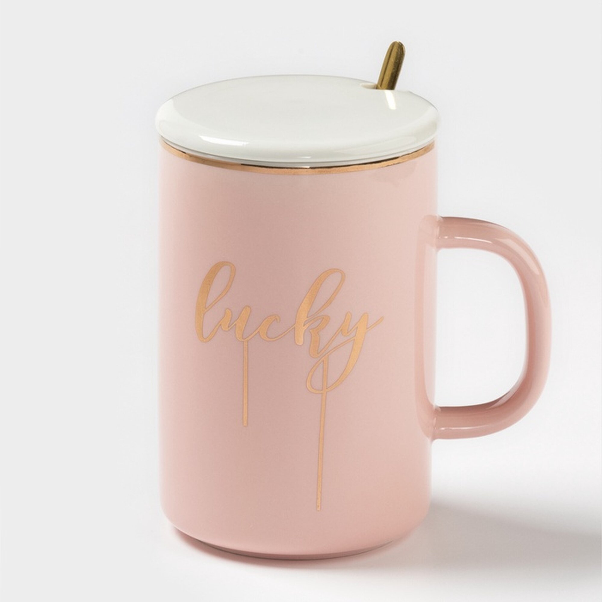 Кружка керамическая с крышкой и ложкой «Анабель», 350 мл, рисунок микс