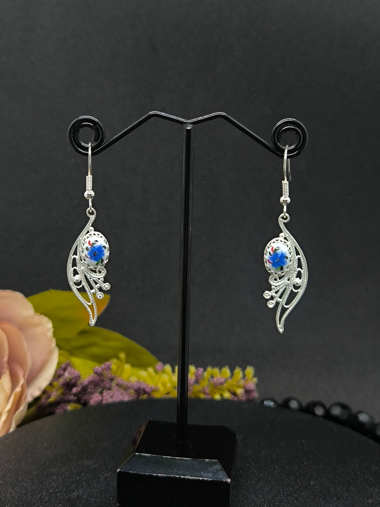 Серьги с подвесками, эмаль