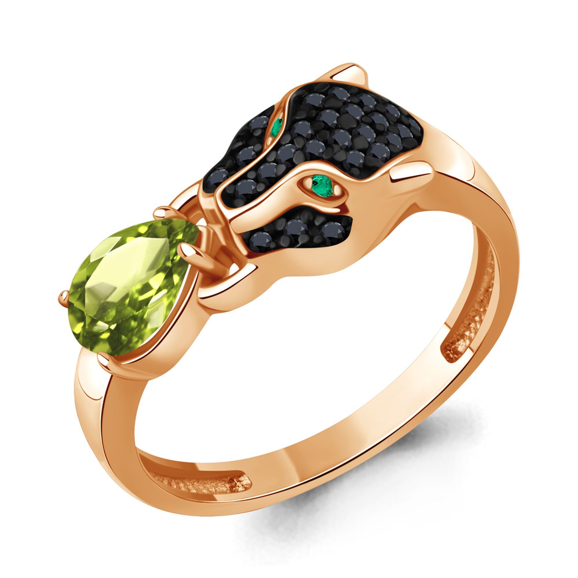 Кольцо, серебро, 925 проба, золочение, кристалл, изумруд синтетический, хризолит