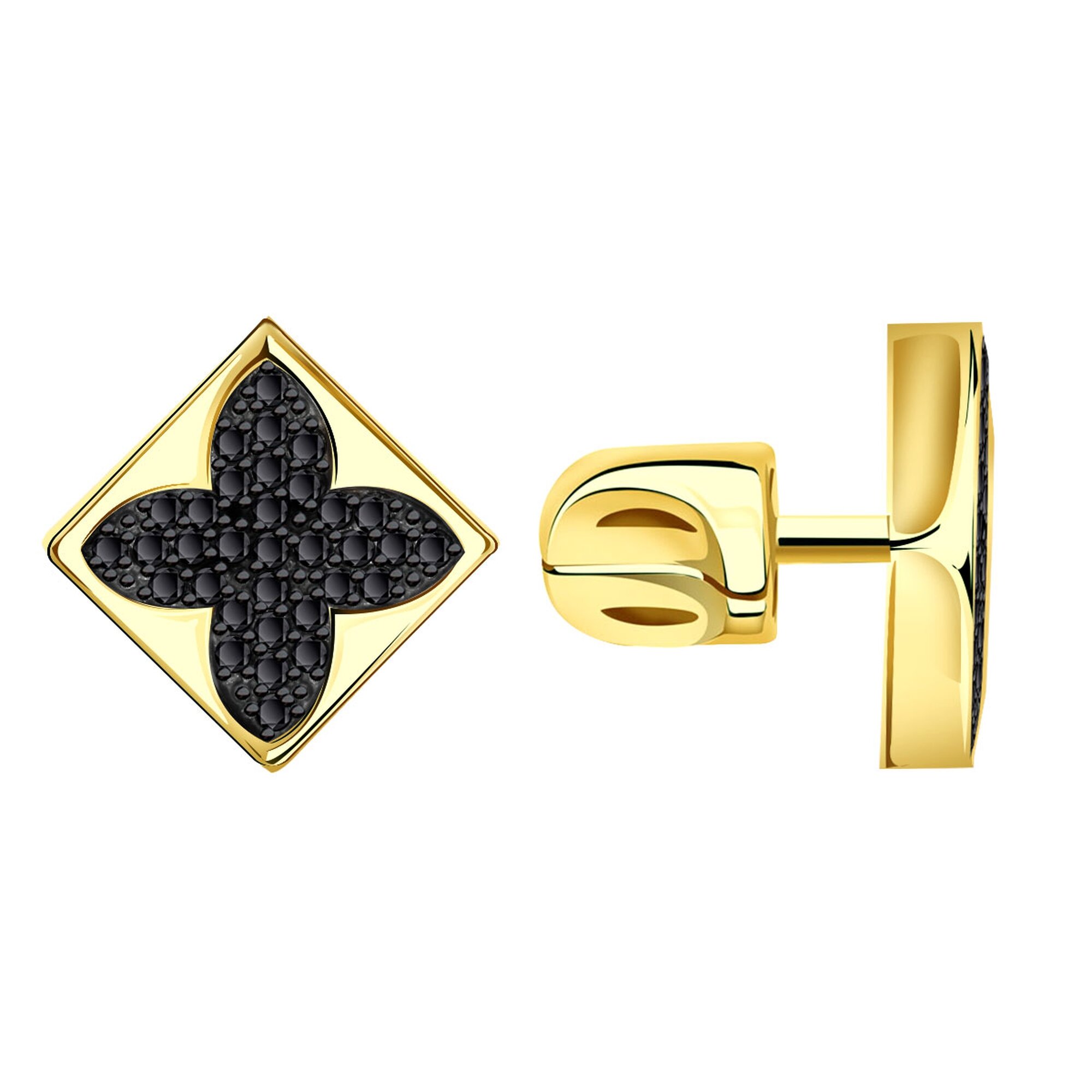 Серьги пусеты, желтое золото, 585 проба, фианит