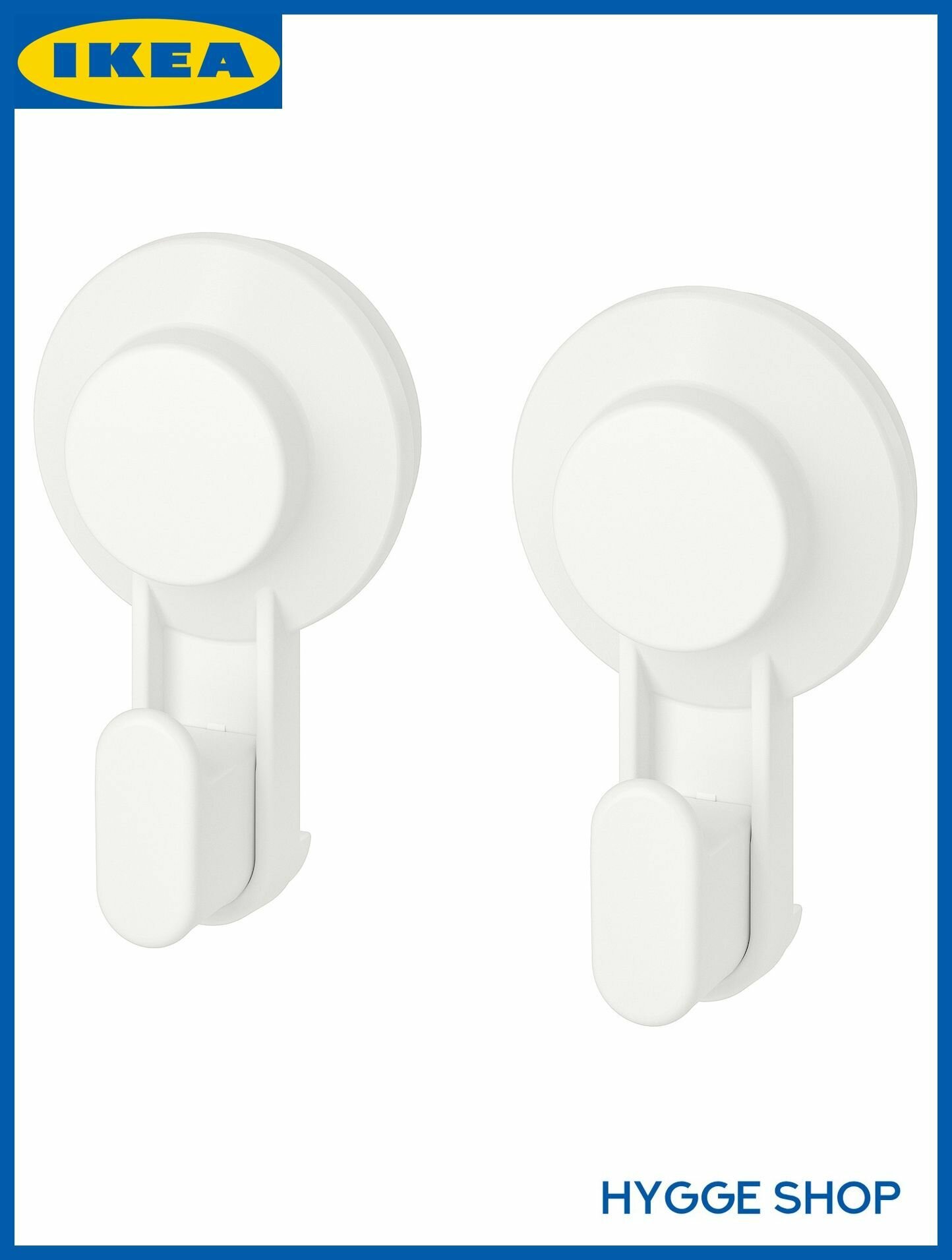 Крючок с присоской икеа Тискен, белый, пластик, крепление на вакуумной присоске