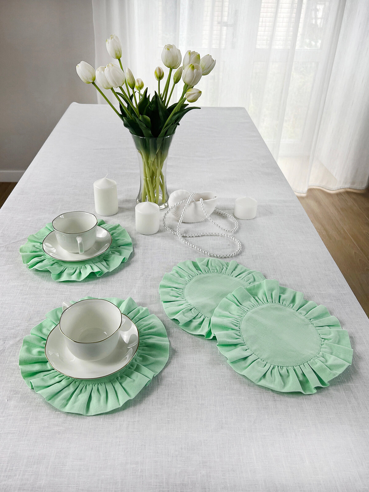 Набор сервировочных салфеток из ткани "Элегия", салатовый, D 24 см, 4 шт.