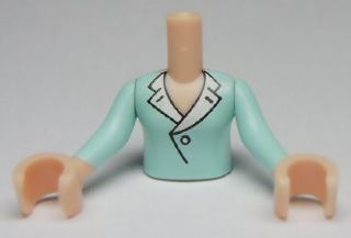 Torso Mini Doll Girl Light Aqua Blouse Top with White Lapels and Button Pattern, Light Nougat Arms with Hands with Light Aqua Long Sleeves, FTGpb013c01 Light nougat U