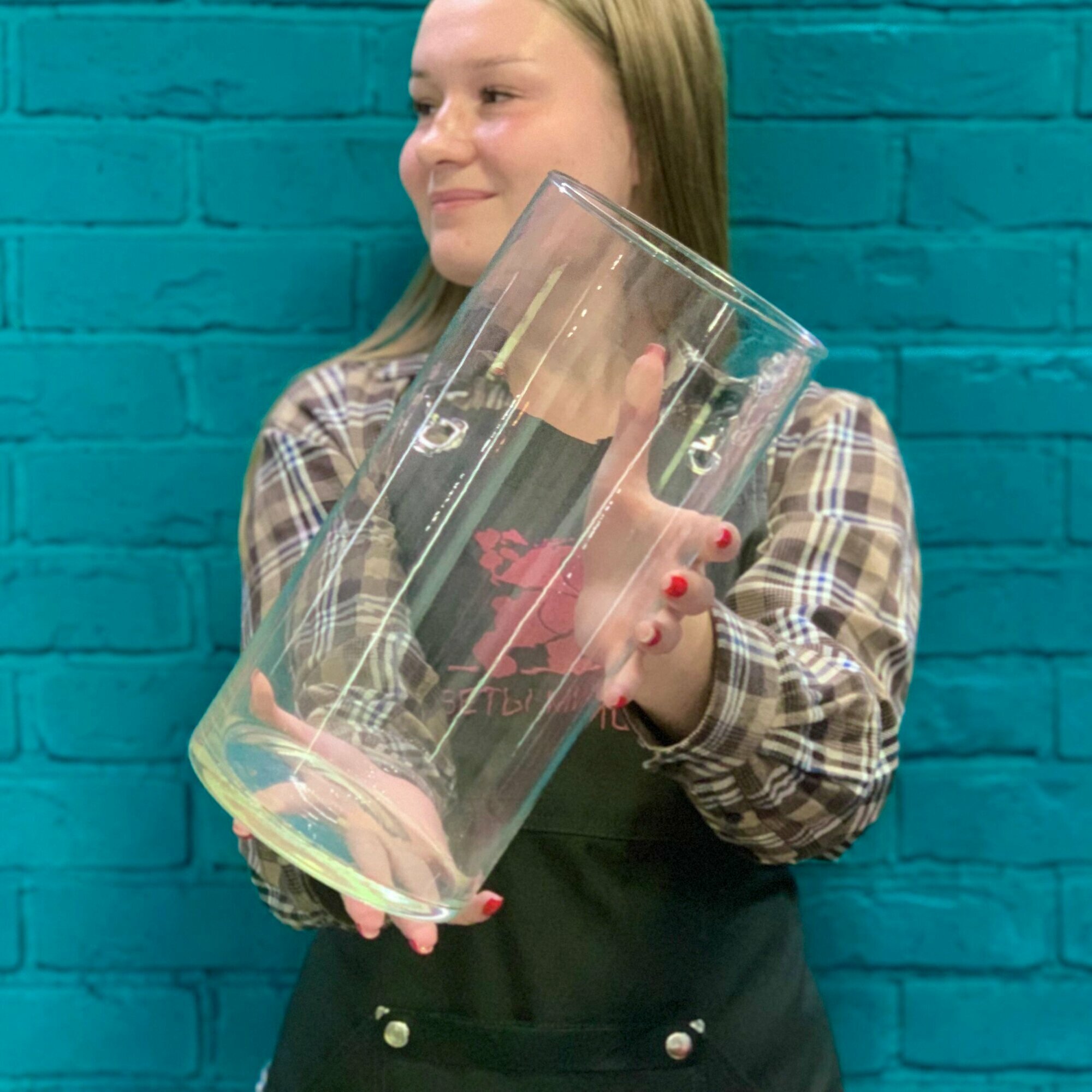 Ваза для цветов и сухоцветов стеклянная 30х15см. Декоративная прозрачная ваза.