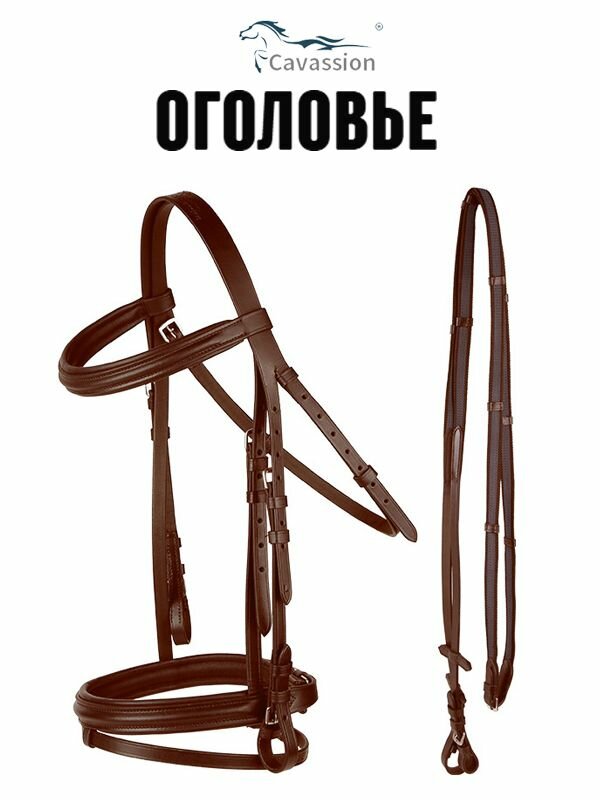 Уздечка CAVASSION, натуральная кожа, с удилами, L, темно-коричневая