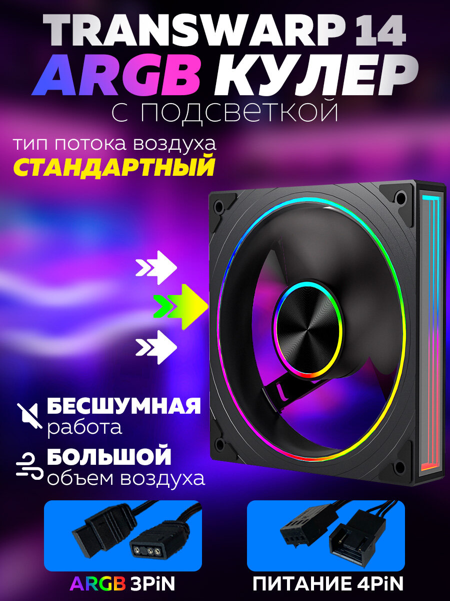Черный Корпусный вентилятор 140мм для Компьютера Кулер Пк Transwarp ARGB