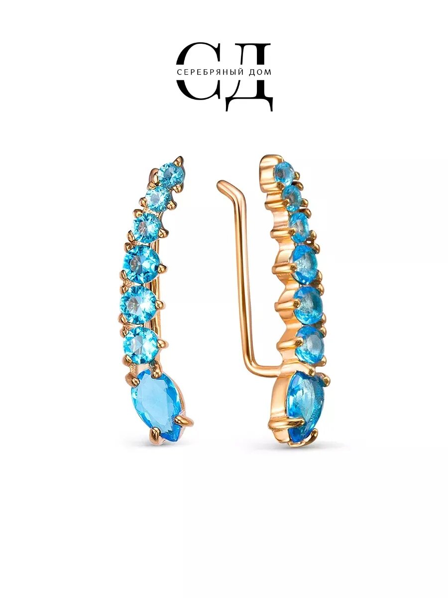 Серьги, 925, 585 проба, золочение, кварц синтетический