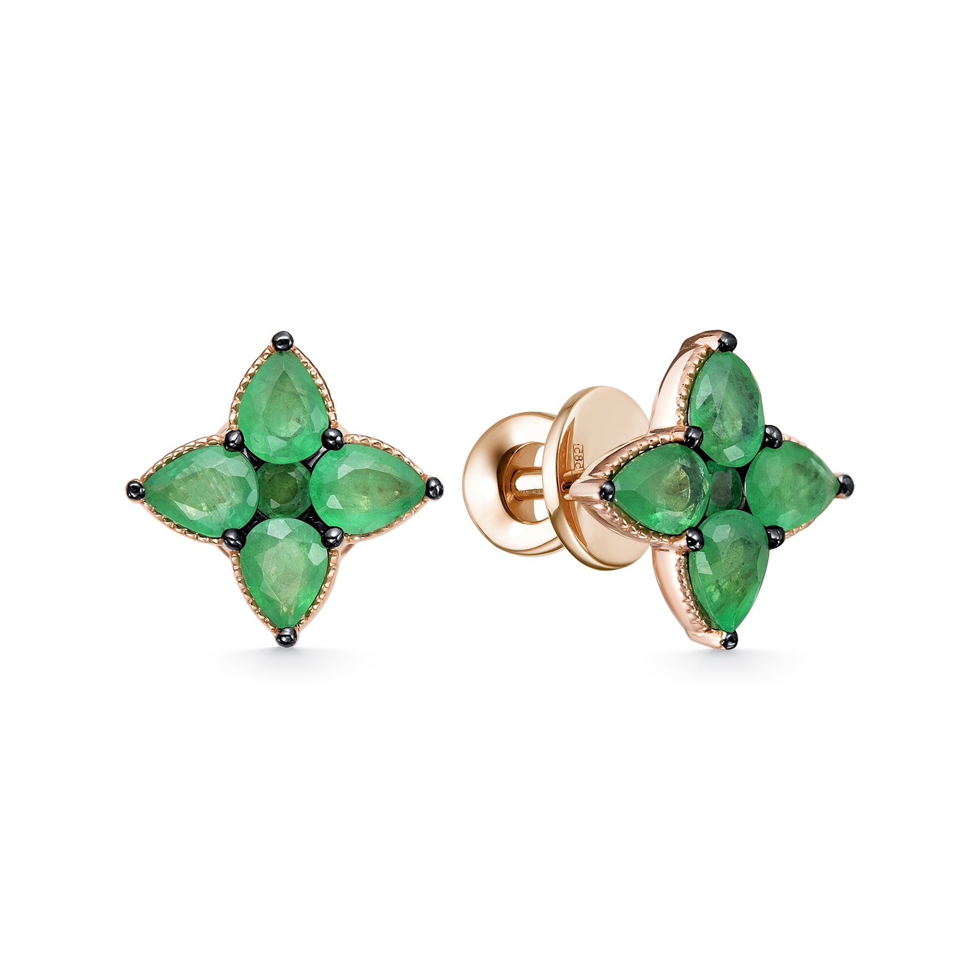 Серьги пусеты, красное золото, 585 проба, изумруд