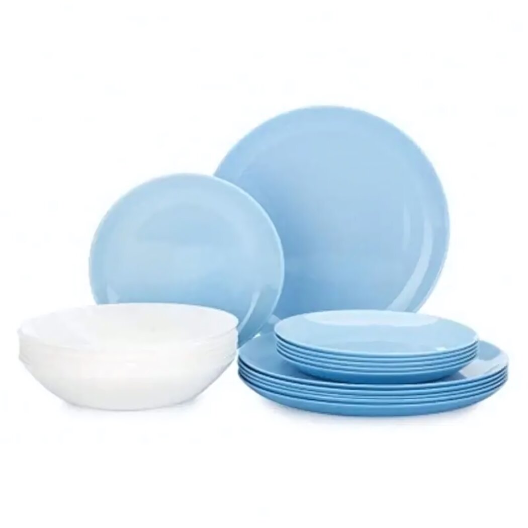 Набор столовой посуды 18 предметов «Лайт БЛЮ&УАЙТ», стекло, светло-голубой, белый