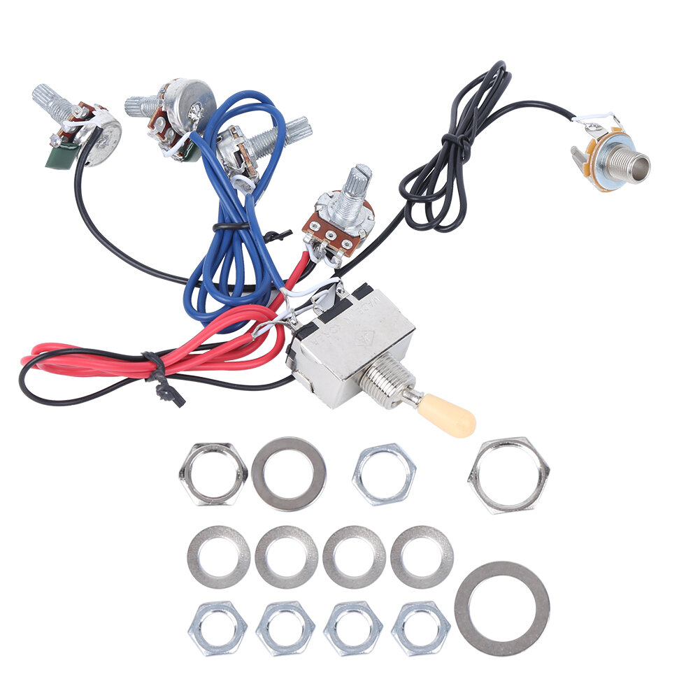 Комплект жгута проводов для гитары с предустановленным 3-позиционным переключателем 2V2T1J для аксессуаров для электрогитары, желтый
