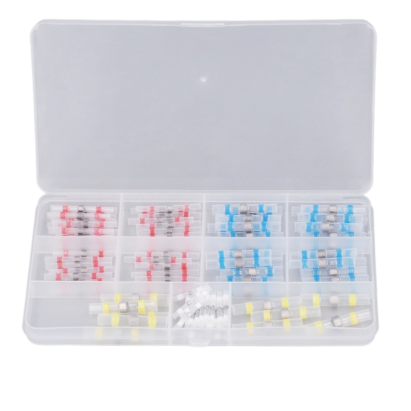 Набор из 100 термоусадочных соединителей для пайки, изоляции и обжима проводов.