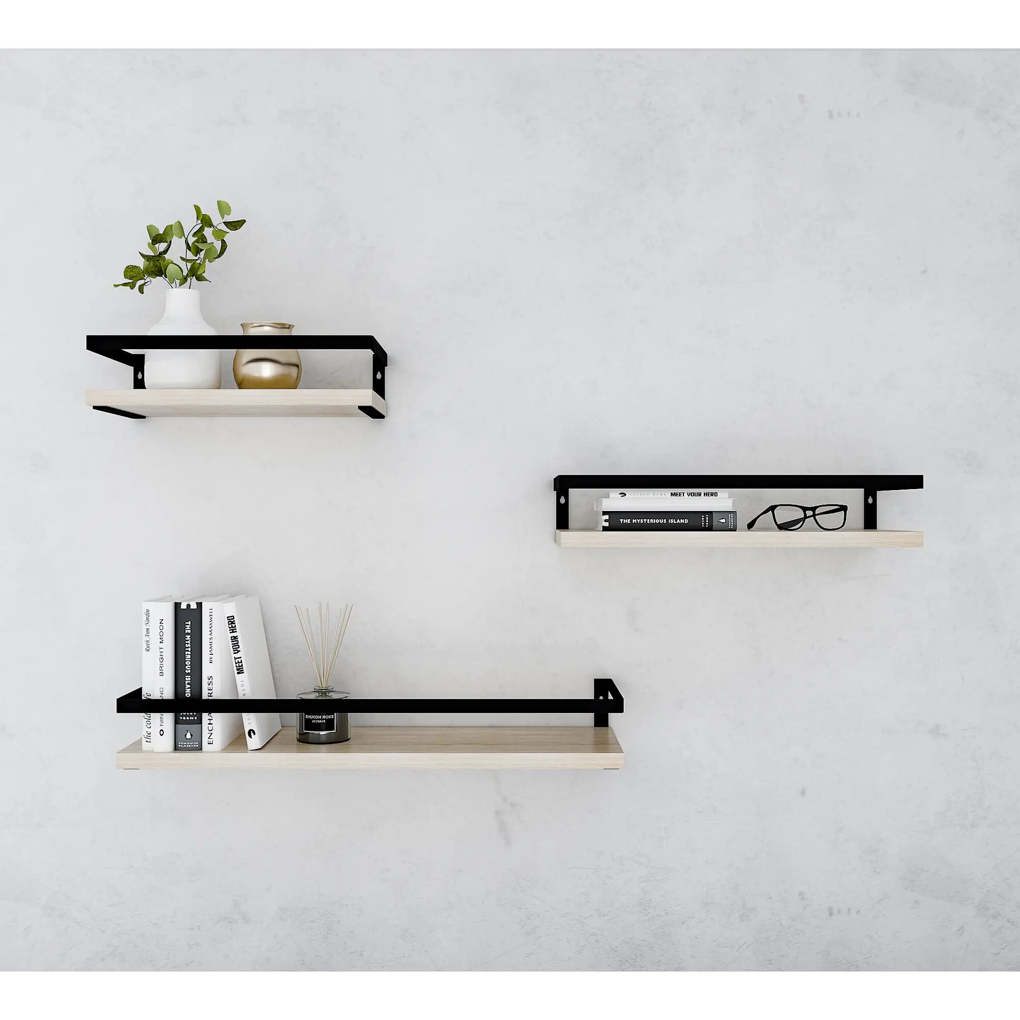 Pragmatic настенная металлическая полка 15x40/15x35/15x30 см чёрная комплект 3 шт