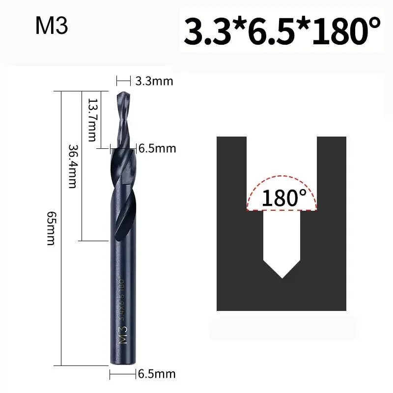 Ступенчатое сверло 3.3*6.5*180° M3