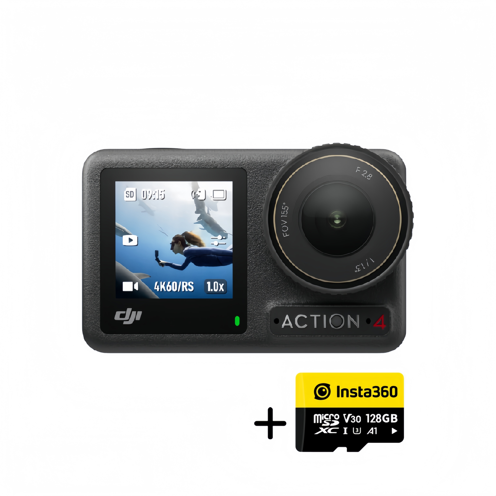 Экшн-камера DJI Osmo Action 4 Standard Combo с картой памяти 128 ГБ，Black 4К/120 кадр/с UHD 4K, 155°