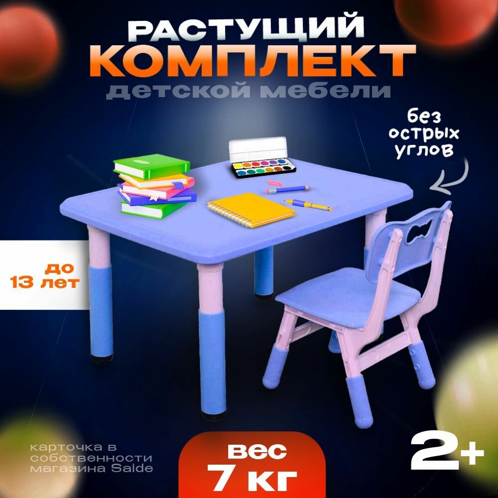 Пластмассовый детский стол и стул -трансформер с регулировкой высоты.