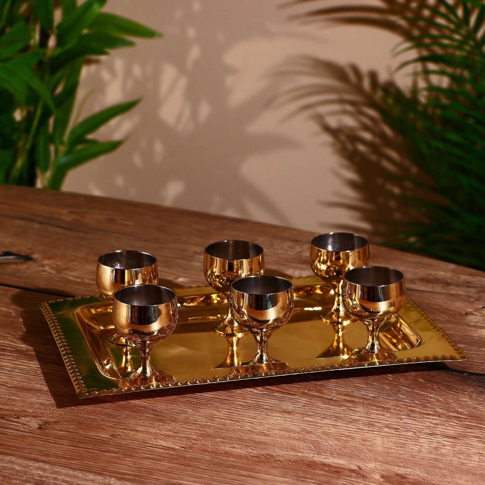 Набор рюмок на подносе 6 шт, размер 24 см × 17 см, объем 30 мл