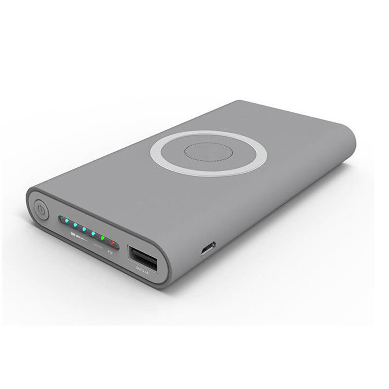Чехол для портативного зарядного устройства типа C, беспроводная зарядка, комплект для мобильного зарядного устройства для литий-ионного аккумулятора 10000 мА·ч, серый