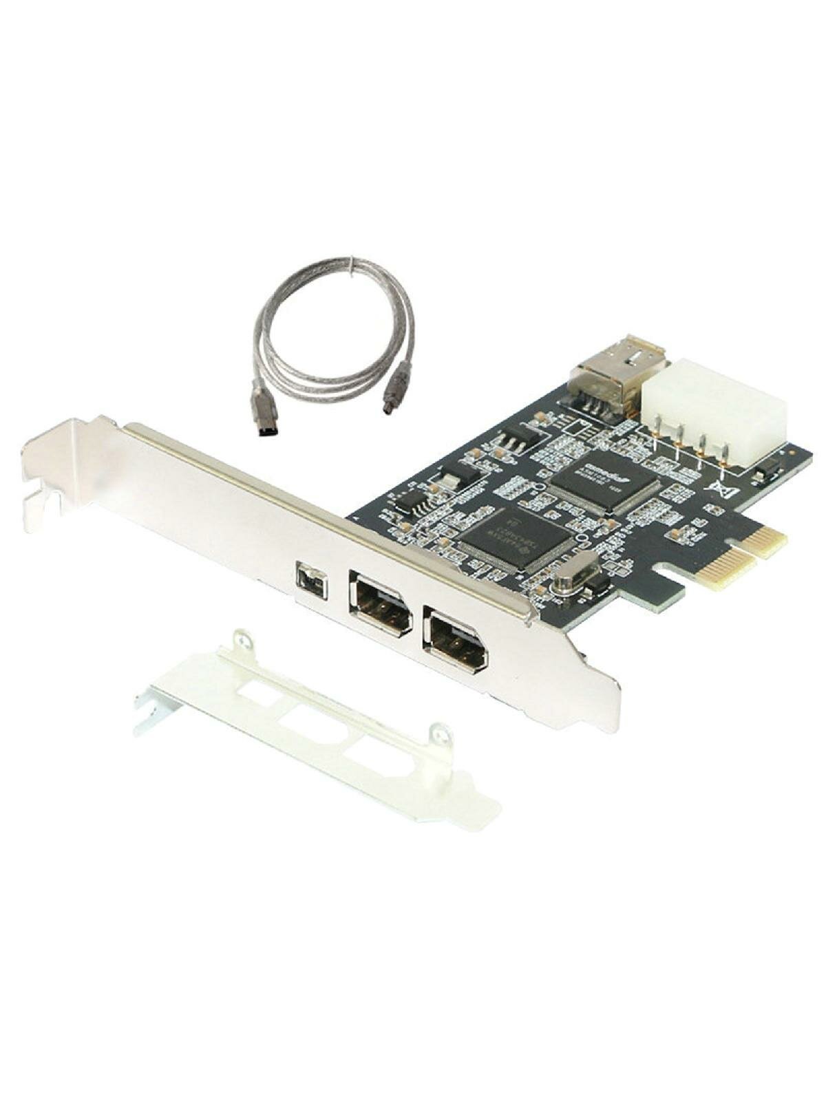 Карта PCI E от 1X до 1394 с 3-портовым кабелем для видеозахвата высокой четкости