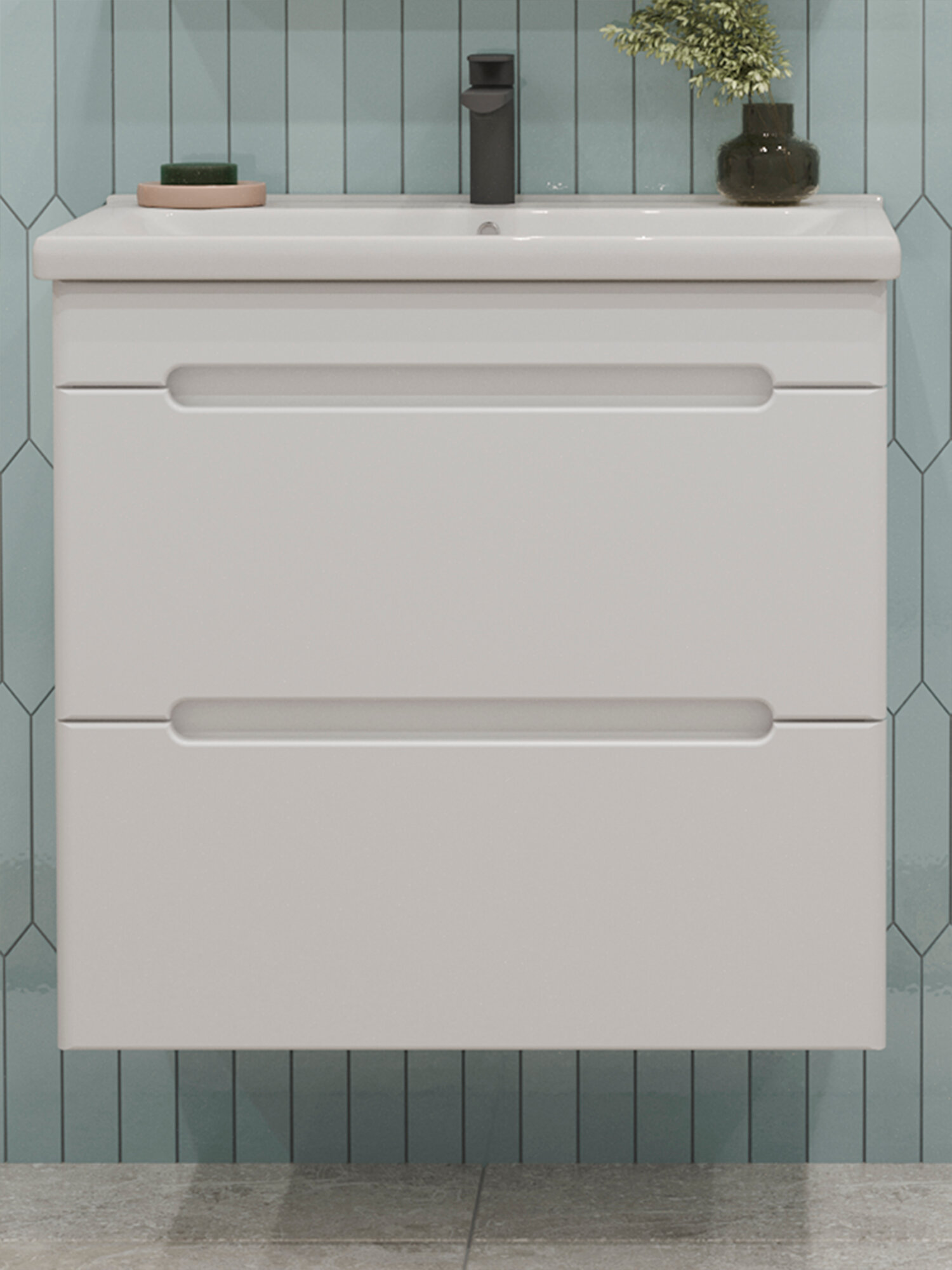 Тумба подвесная SanStar Адель 70 с раковиной Миранда 70 (комплект) для ванной комнаты, белая